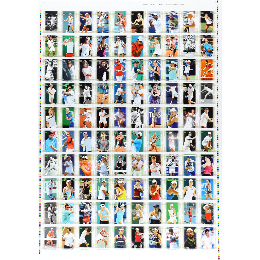 Uncut Sheet Front of (100) 2013 Leaf Tennis Cards | Pristine Auction