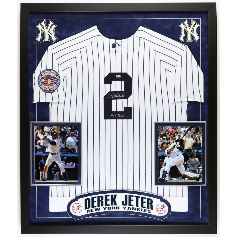 Derek Jeter Signed Yankees 2020 Hall Of Fame Custom Framed Jersey Display Inscribed "HOF 2020 ...