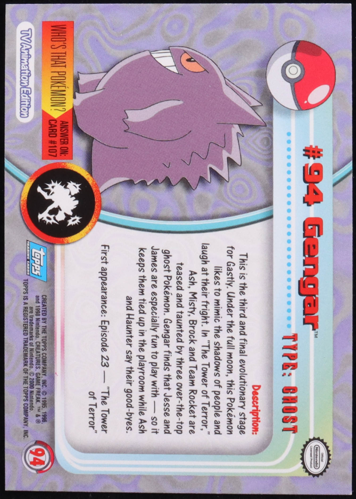 Gengar 2000 Topps Pokemon TV Animation Series 2 Foil #94 | Pristine Auction
