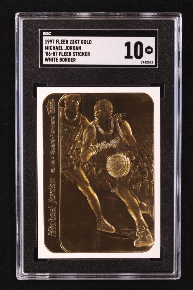 Michael Jordan 1997 Fleer 23KT Gold White Border / '86-87 Fleer Sticker ...