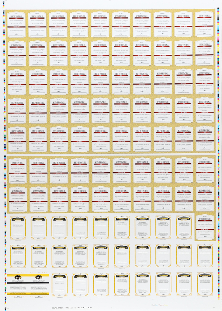 Uncut Sheet of (100) 2012 Leaf Best of Football Cards | Pristine Auction