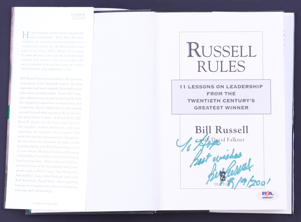 Bill Russell Signed "Russell Rules" Hardcover Book Inscribed "Best ...