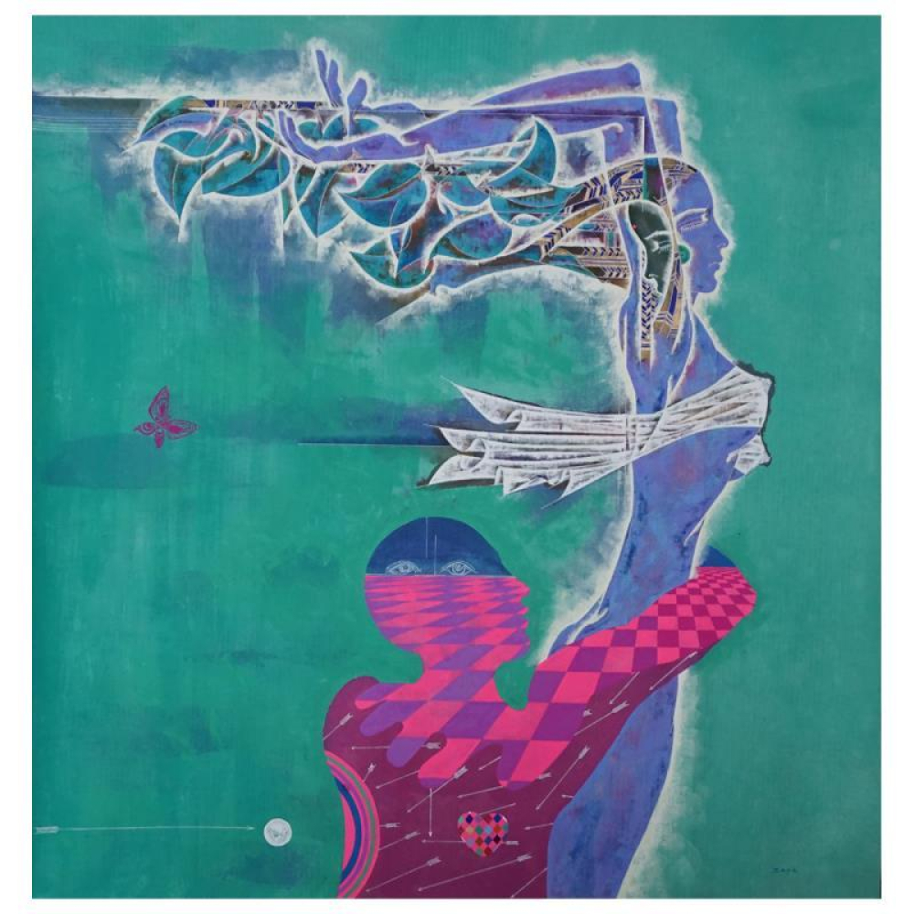 Lu Hong Signed "Apollo & Daphne I" 35x34 Original Mixed Media Painting ...