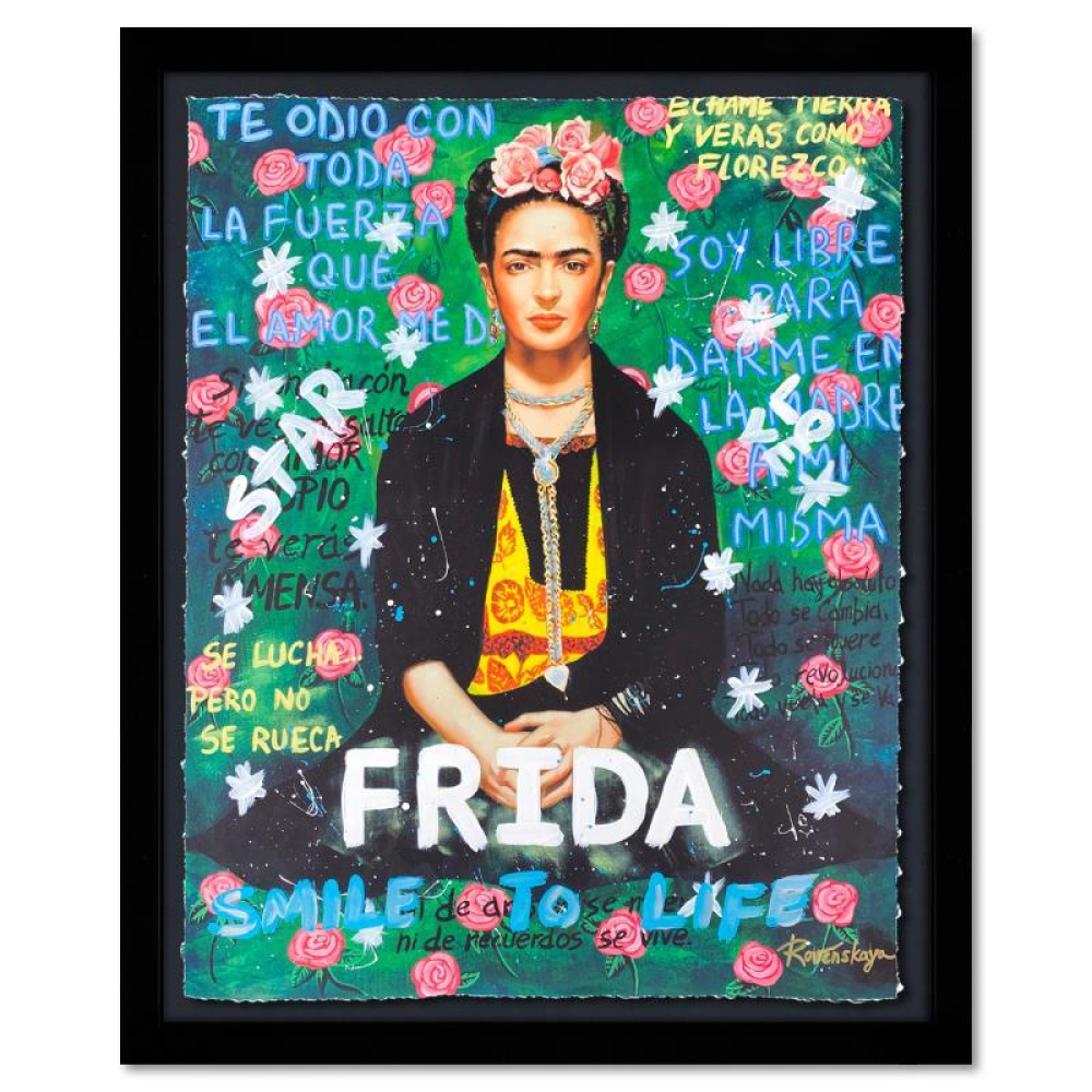 Nastya Rovenskaya Signed "Frida Kahlo" 34x28 Custom Framed One-of-a ...
