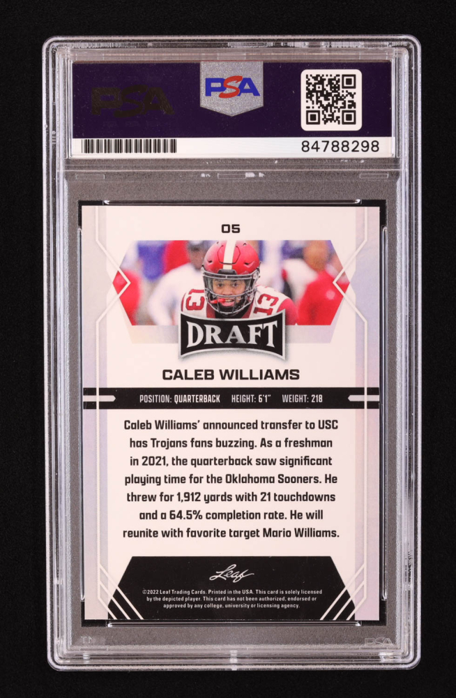 Caleb Williams Signed 2022 Leaf Draft Retail #5 RC (PSA) | Pristine Auction
