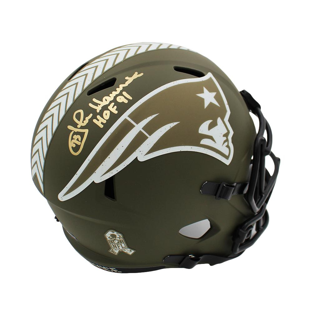 John Hannah Signed Patriots Full-Size Salute to Service Alternate Speed Helmet Inscribed "HOF 91 ...