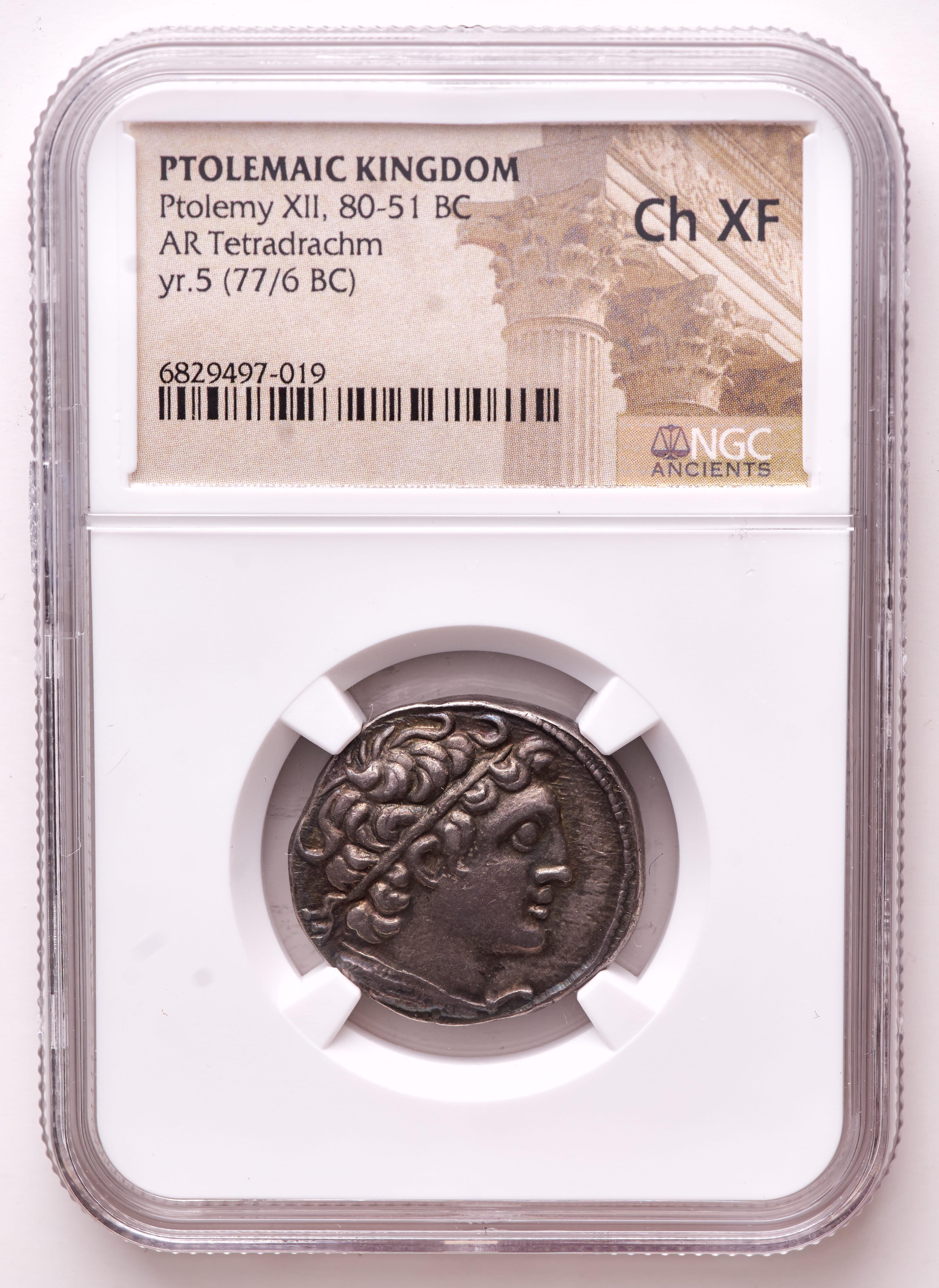 Ptolemy XII (80-51 B.C.) Ptolemaic Kingdom, Year 5 (c.77/76 B.C.) AR Tetradrachm Over 2,000 Year ...