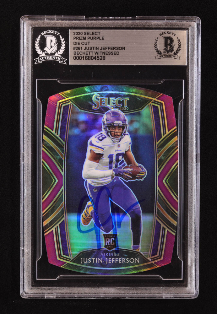 Justin Jefferson Signed 2020 Select Prizm Purple Die Cut #261 RC (BGS ...