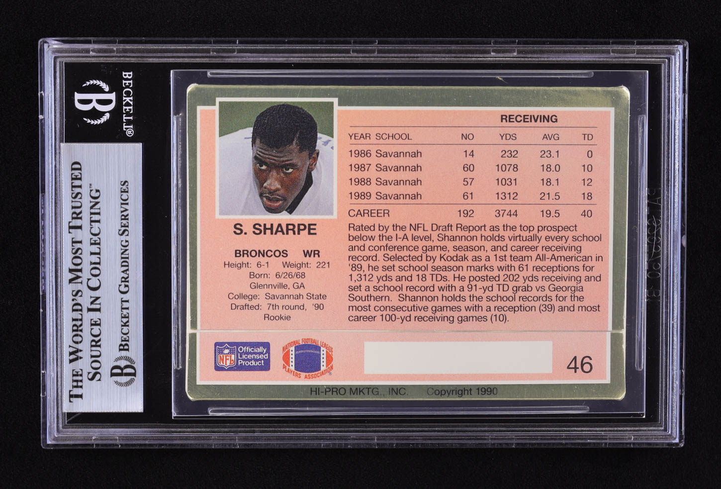 Shannon Sharpe Signed 1990 Action Packed Rookie Update #46 RC (BGS ...