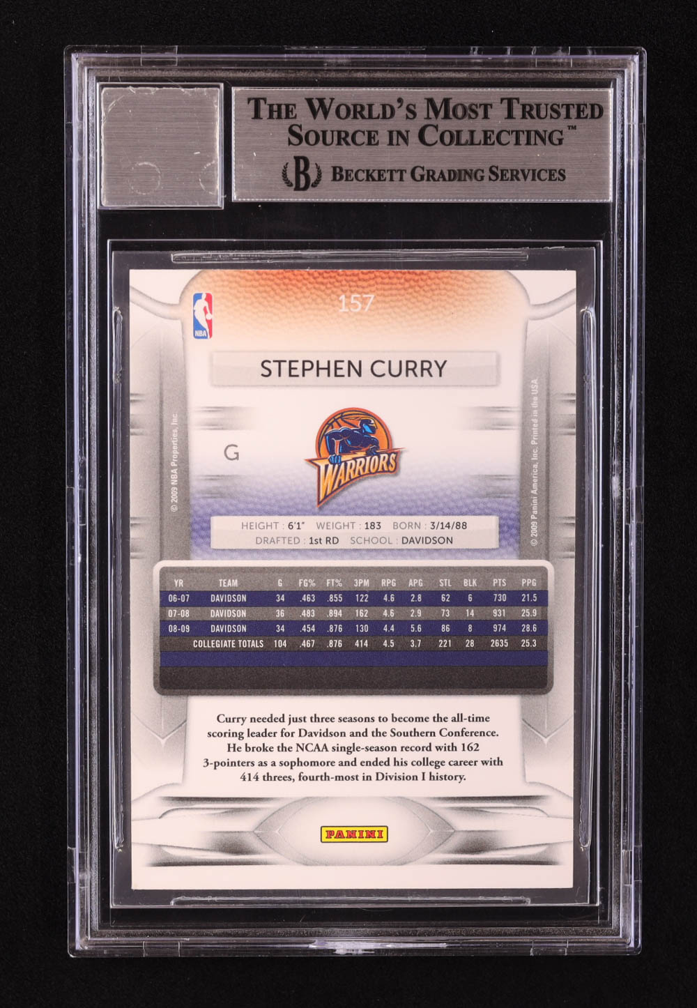 Stephen Curry Signed 2009-10 Prestige #157 RC (BGS | Autograph Graded ...