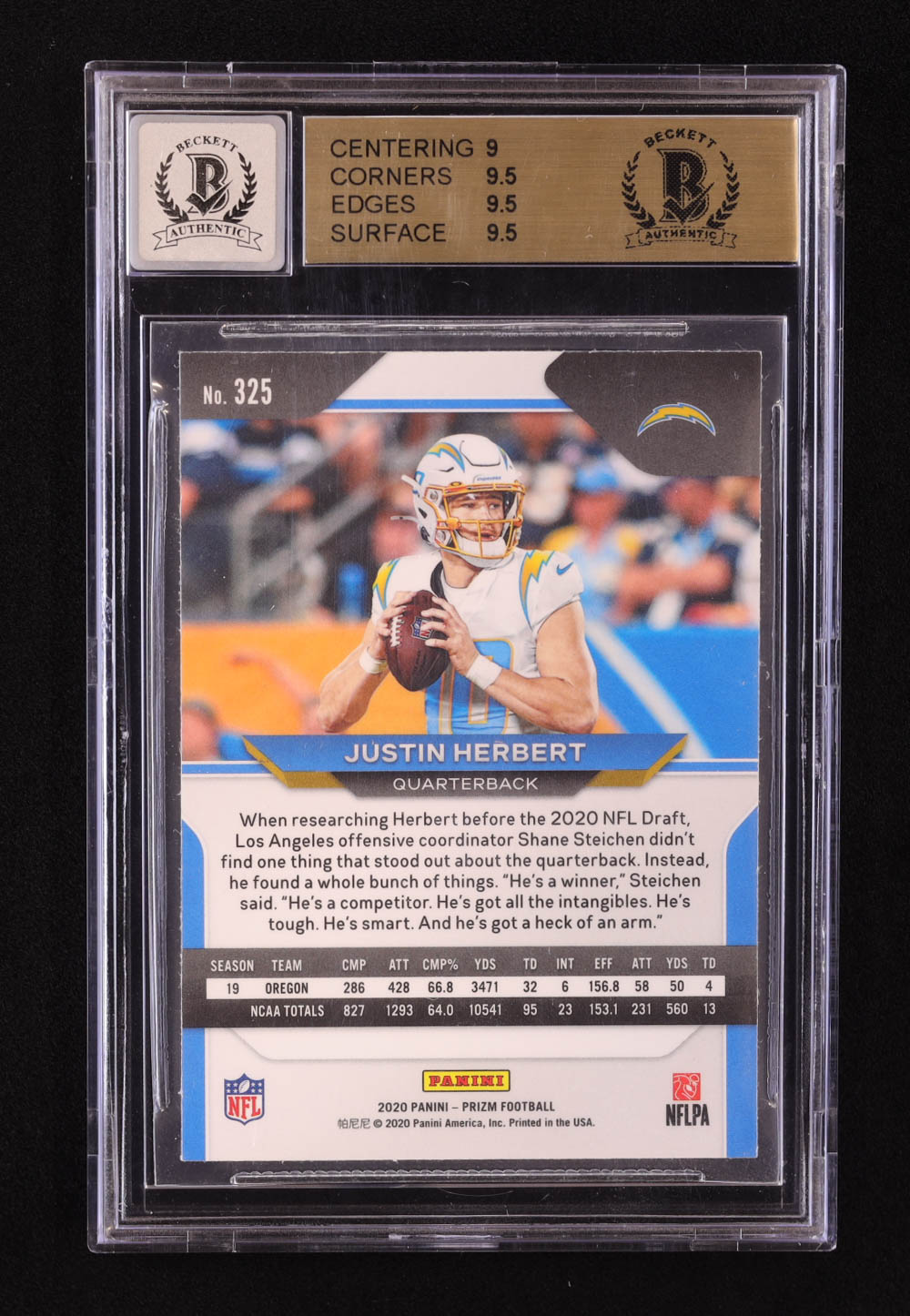 Justin Herbert Signed 2020 Panini Prizm #325B VAR RC (BAS 9.5 ...