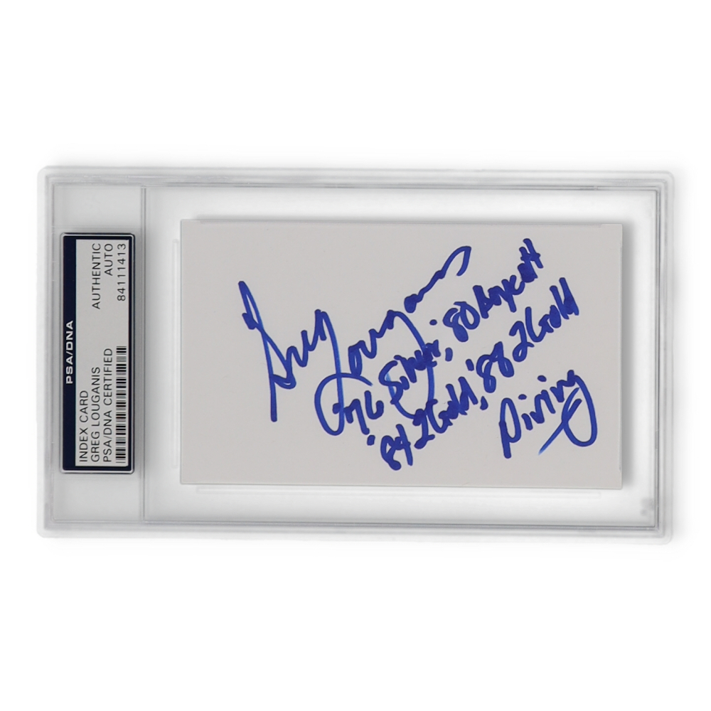 Greg Louganis Signed Index Card With (4) Olympic Career Stat ...