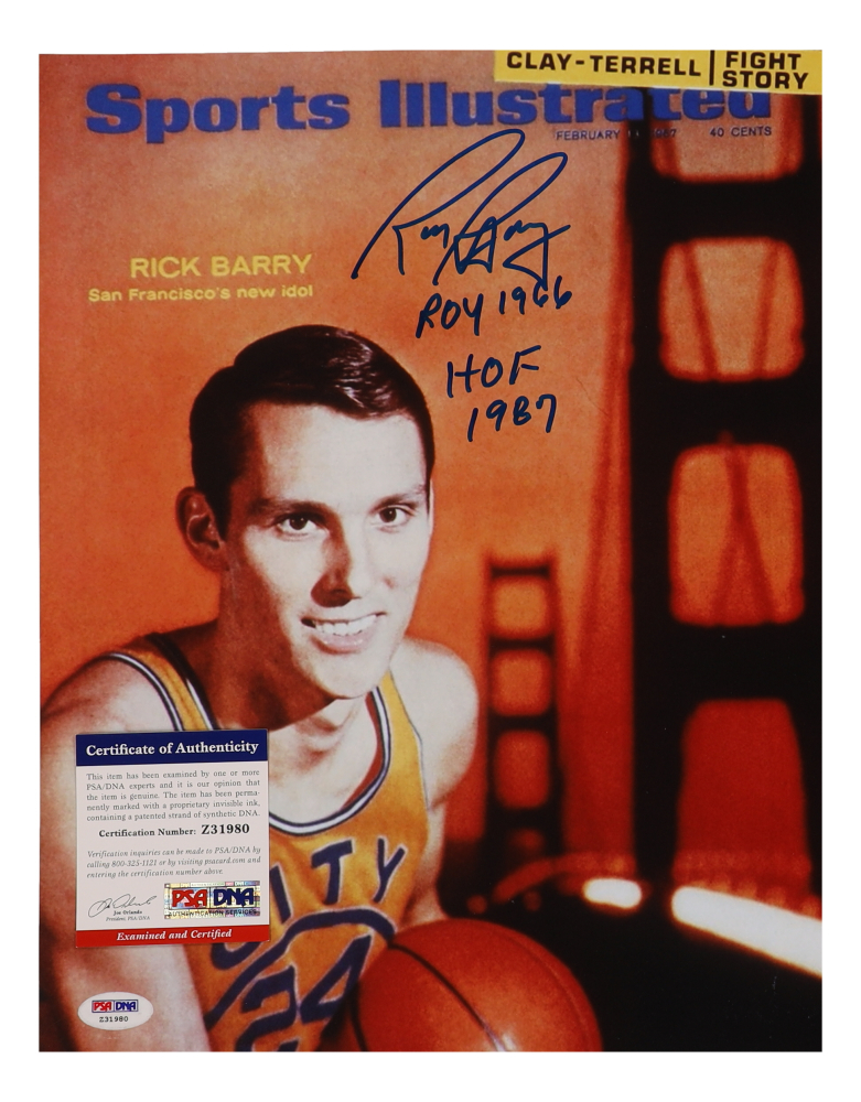 Rick Barry Signed Warriors 11x14 Photo Inscribed "ROY 1966" & "HOF 1987 ...