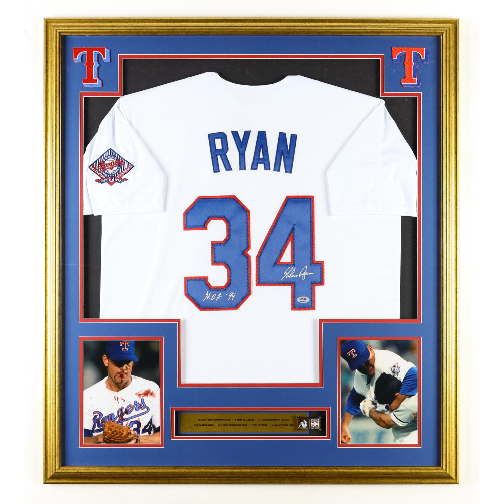 Nolan Ryan Signed Rangers Custom Framed Jersey Display with HOF Plaque ...