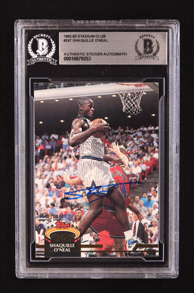 Shaquille O'Neal Signed Sticker on 1992-93 Stadium Club #247 RC (BGS ...