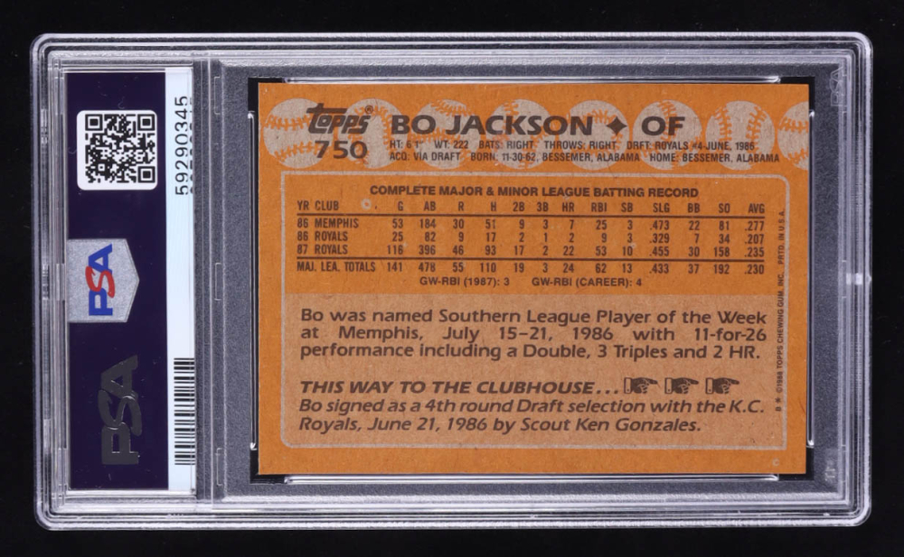 Bo Jackson 1988 Topps #750 (PSA 8) | Pristine Auction