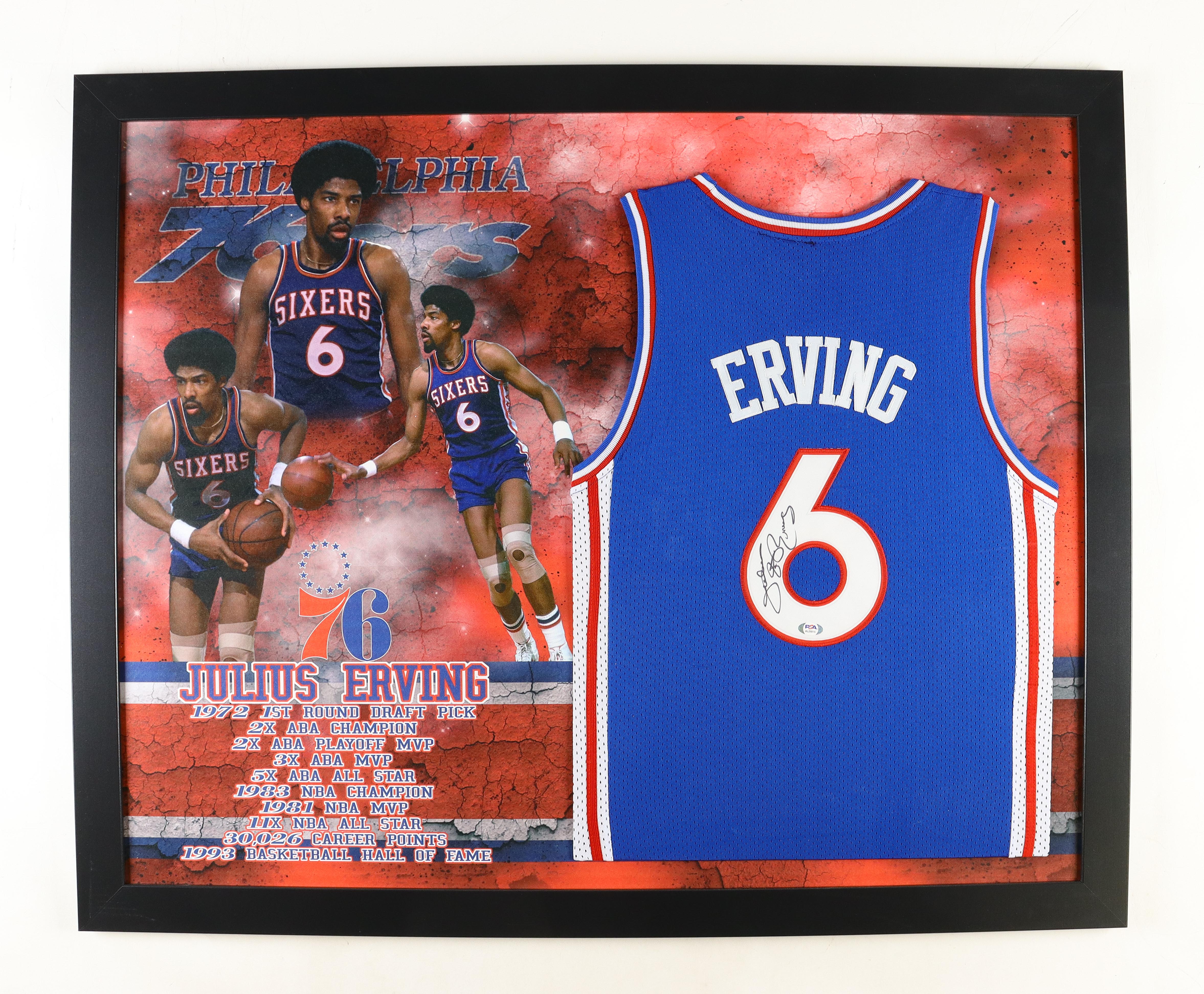 Julius "Dr. J" Erving Signed Custom Framed Jersey Display (PSA ...