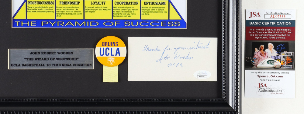 John Wooden Signed "The Pyramid of Success" Custom Framed Cut with UCLA Bruins Vintage Ribbon ...