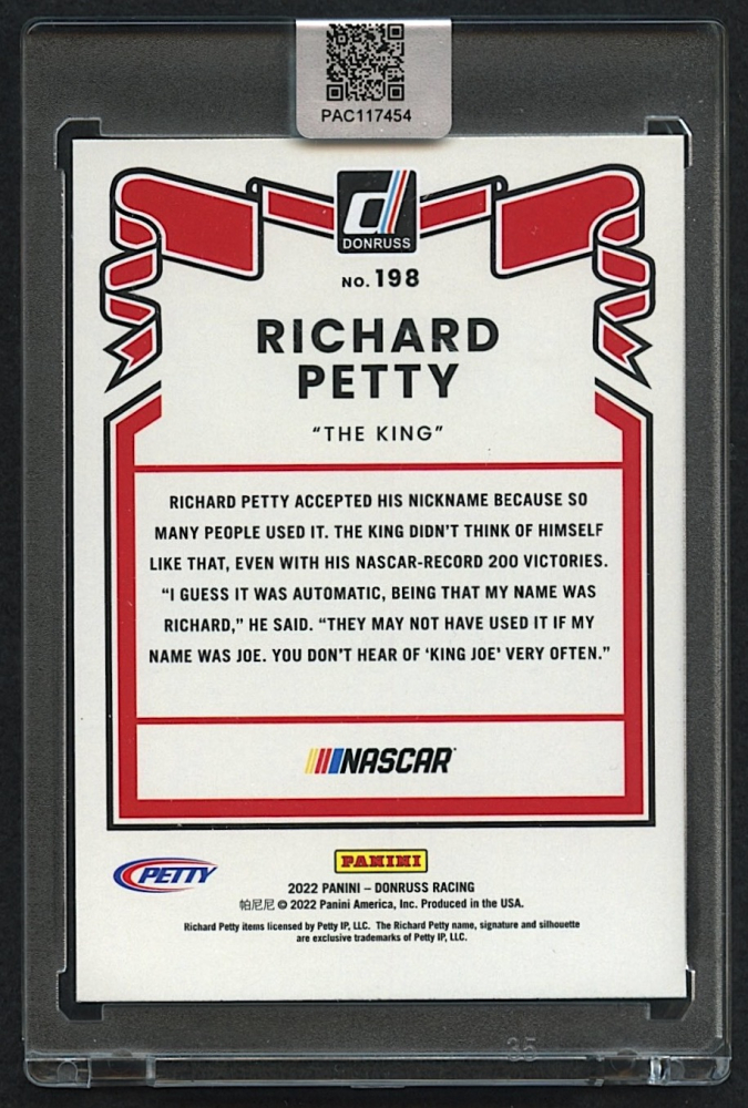 Richard Petty Signed 2022 Donruss #198 Retro (PA Encapsulated ...