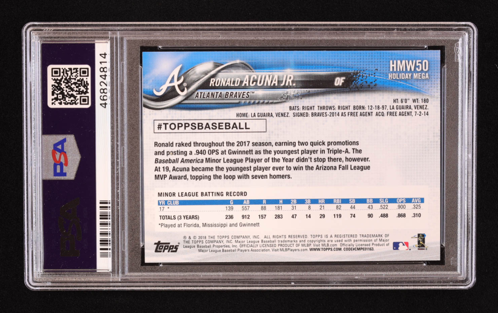 Ronald Acuna Jr. 2018 Topps Walmart Holiday Snowflake #HMW50 RC RC (PSA ...