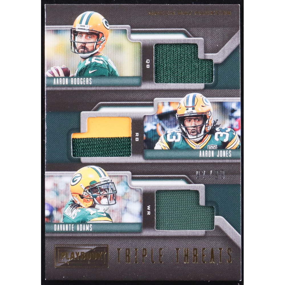 Aaron Jones / Aaron Rodgers / Davante Adams 2019 Panini Playbook Triple ...