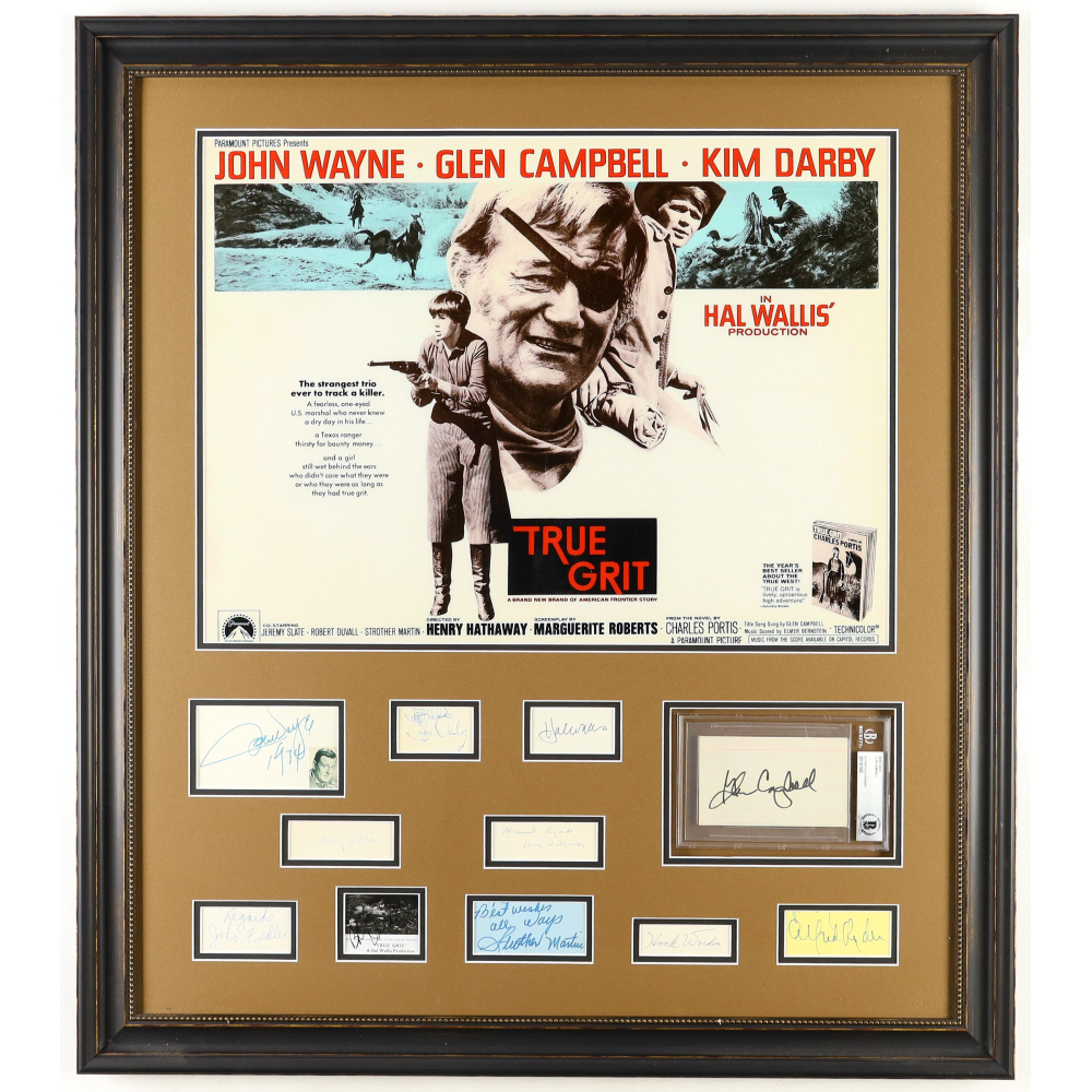 "True Grit" Custom Framed Multi-Cut Display Cast-Signed By (11) with John Wayne, Glen Campbell ...