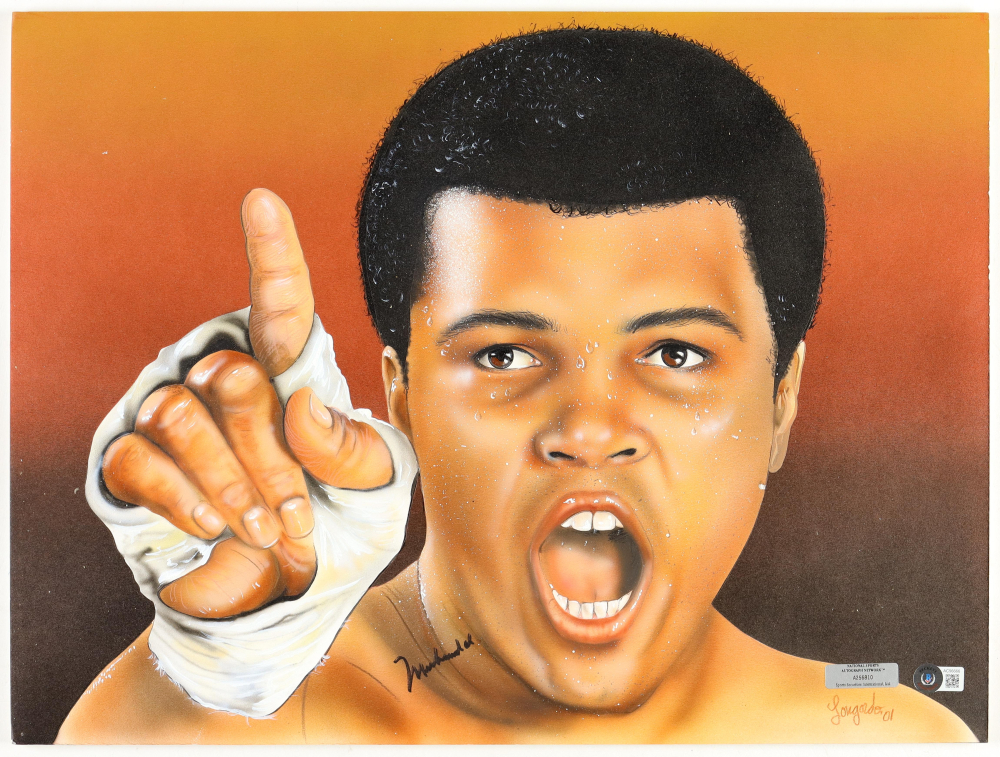 Muhammad Ali Signed Artwork on Board By Artist Gary Longordo (Beckett ...