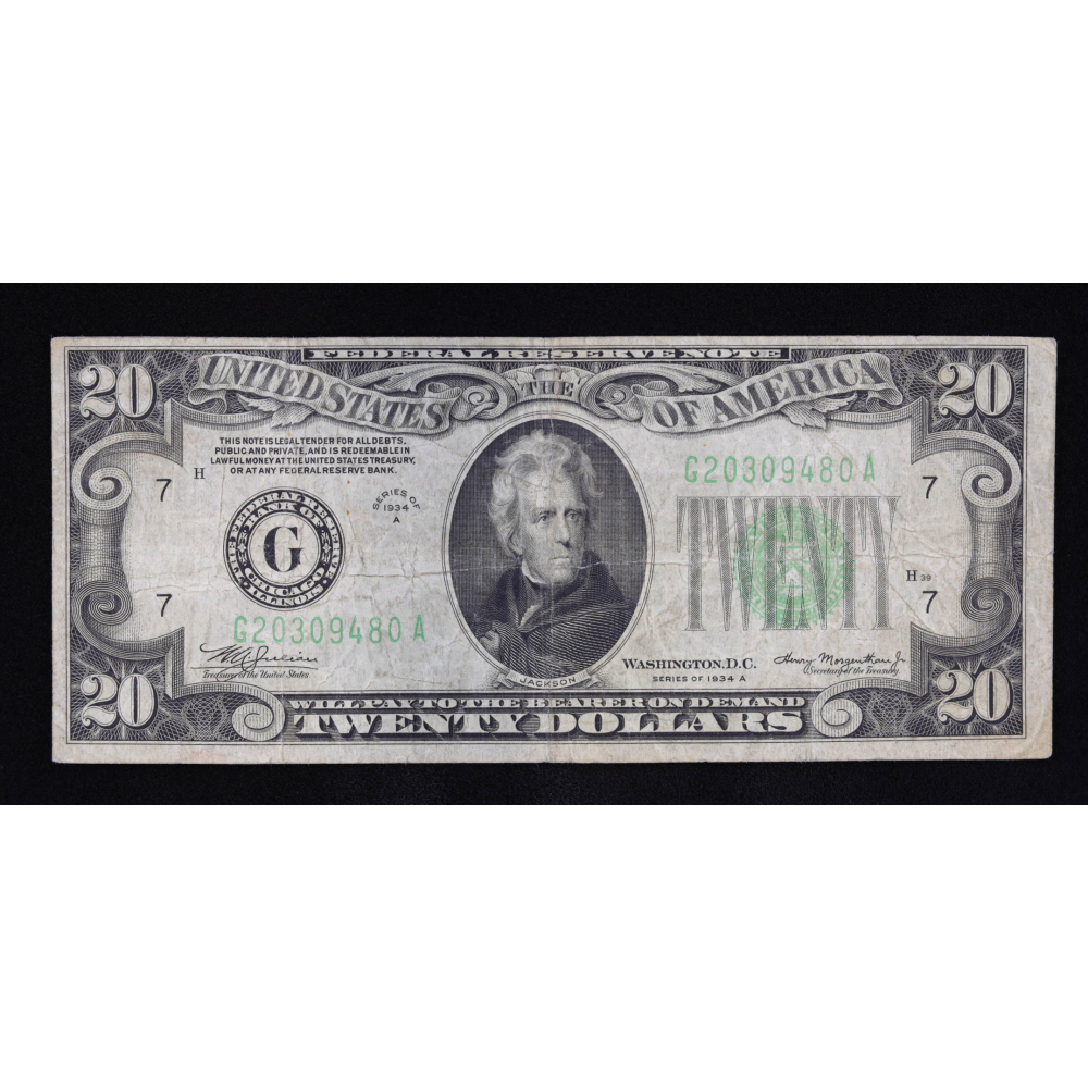 1934-A United States Federal Reserve Note $20 Twenty Dollar Bank Note ...