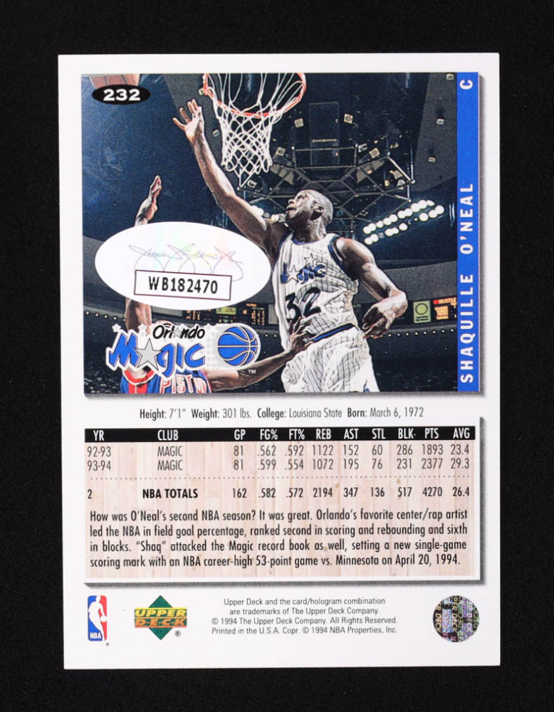Shaquille O'Neal Signed 1994-95 Collector's Choice #232 (JSA) | Pristine Auction