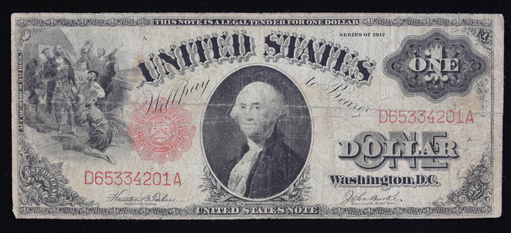 1917 United States Red Seal $1 One Dollar Bank Note | Pristine Auction