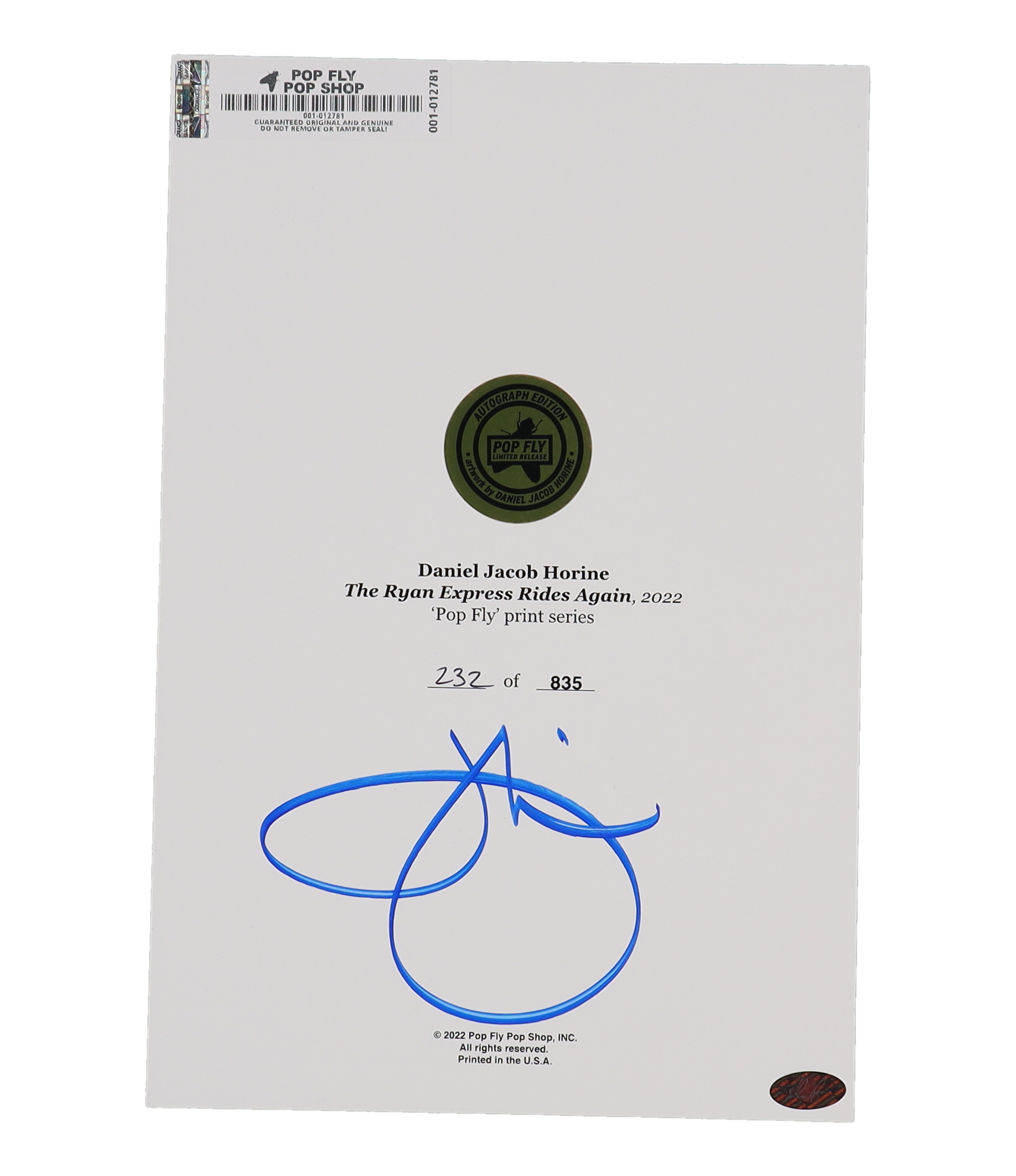 Nolan Ryan Signed LE 2022 "The Ryan Express Rides Again" 7x11 Pop Fly ...