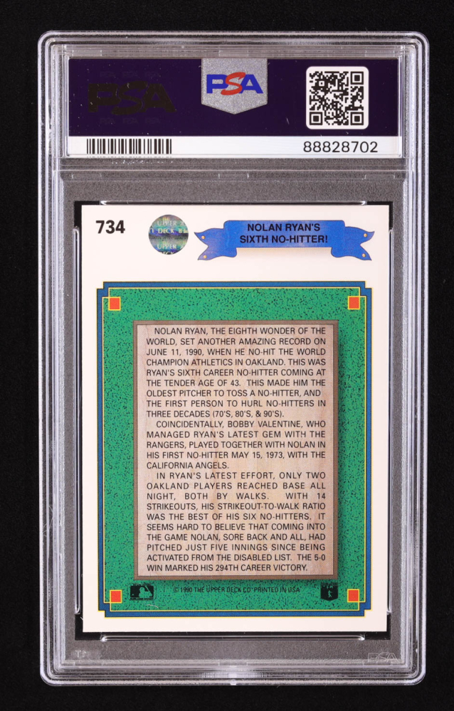 Nolan Ryan 1990 Upper Deck #734 (PSA 10) | Pristine Auction