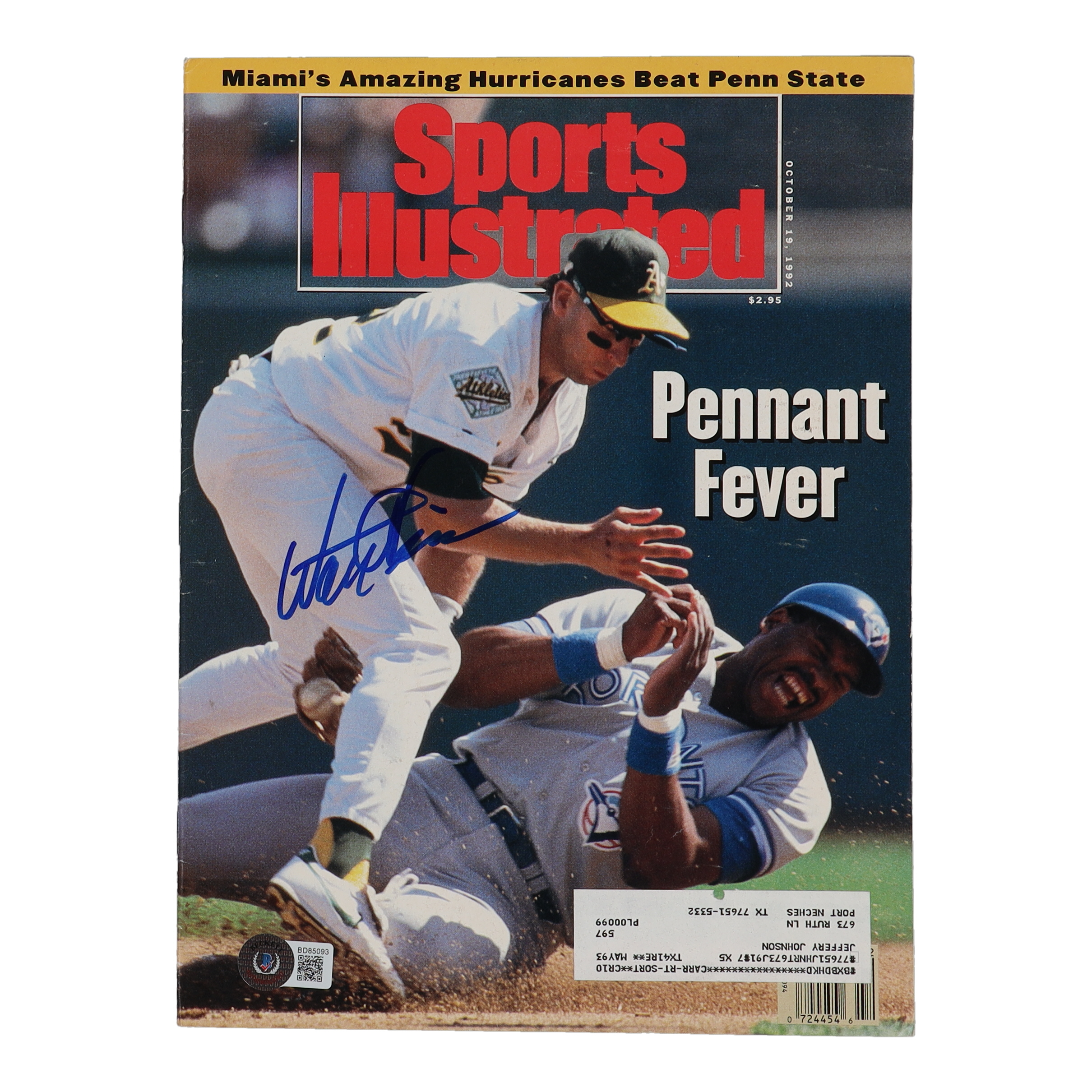 Walt Weiss Signed Athletics 1992 "Sports Illustrated" Magazine (Beckett ...