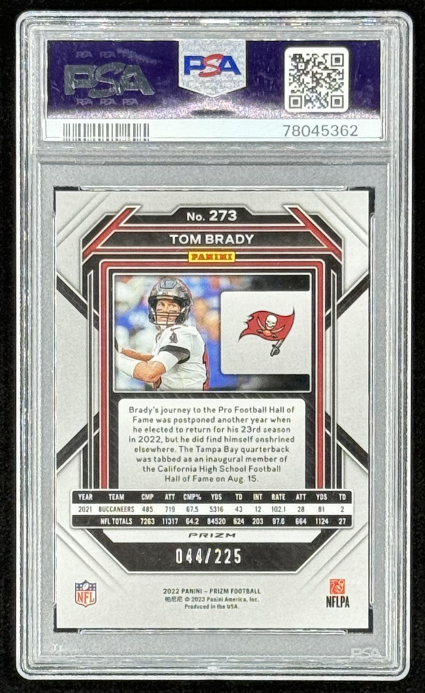 Tom Brady 2022 Panini Prizm Prizms Purple Ice #273 #44/225 (PSA 9 ...