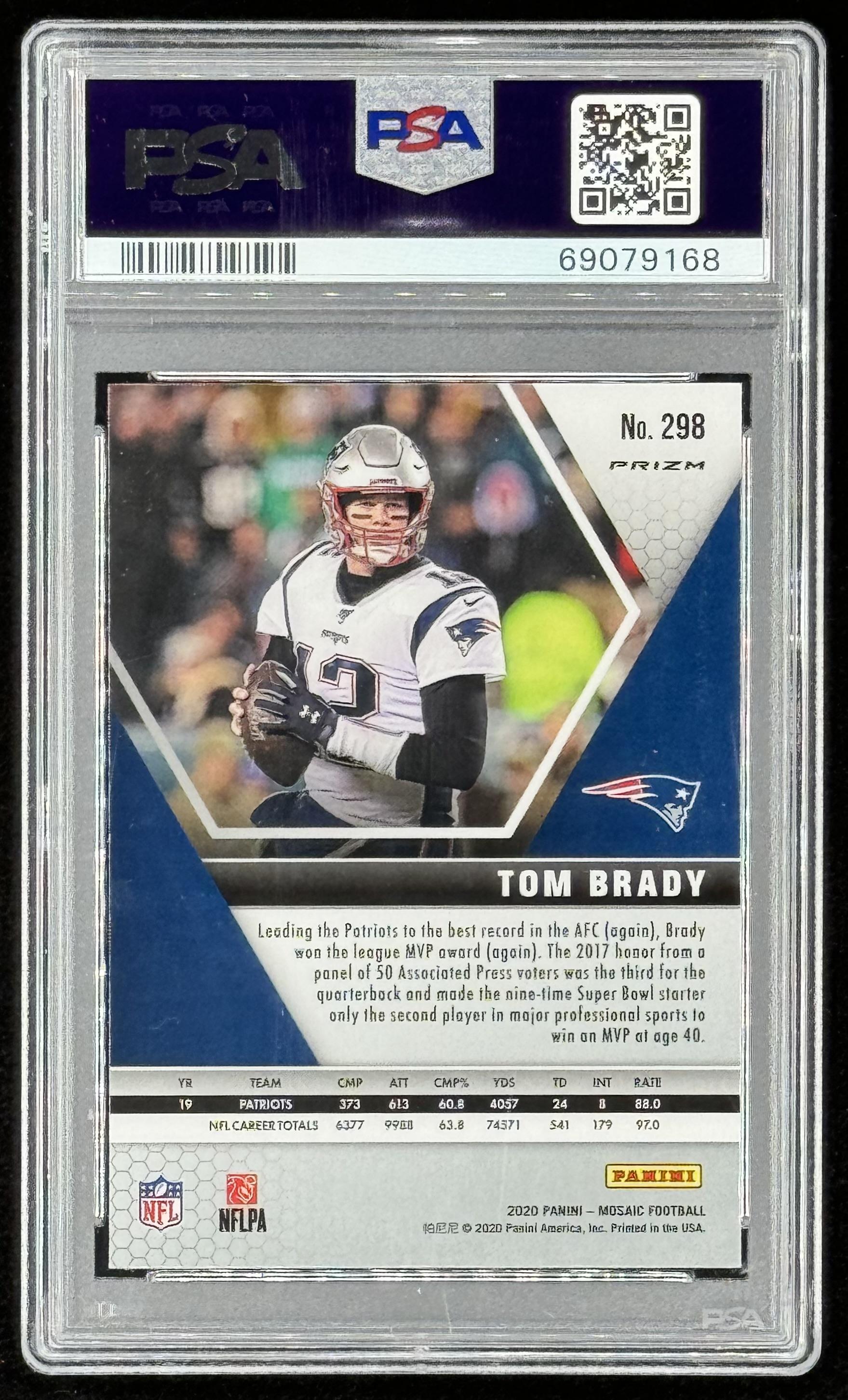 Tom Brady 2020 Panini Mosaic Mosaic Reactive Blue #298 MVP (PSA 10 ...