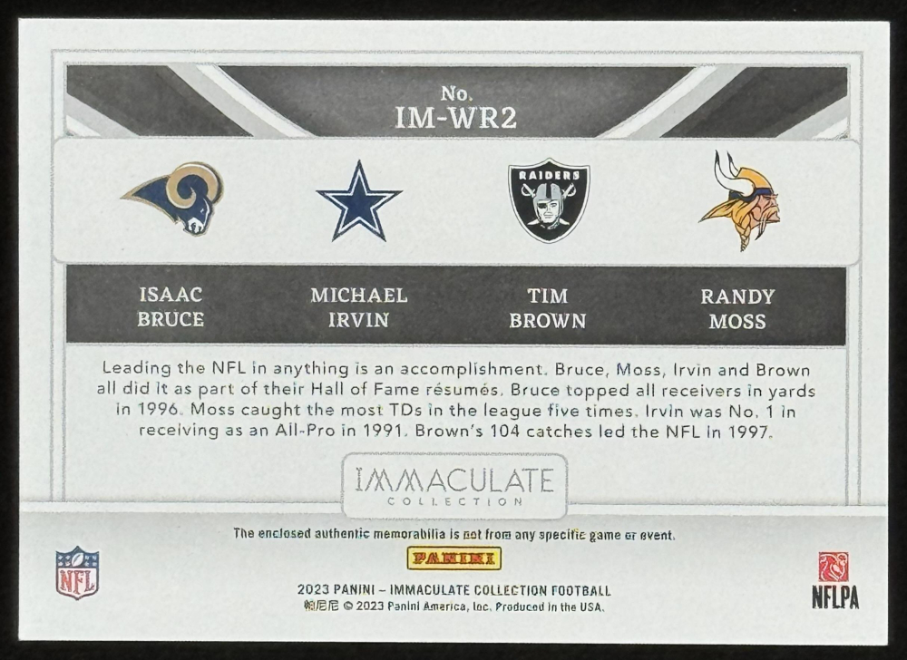Randy Moss / Michael Irvin / Isaac Bruce / Tim Brown 2023 Immaculate ...