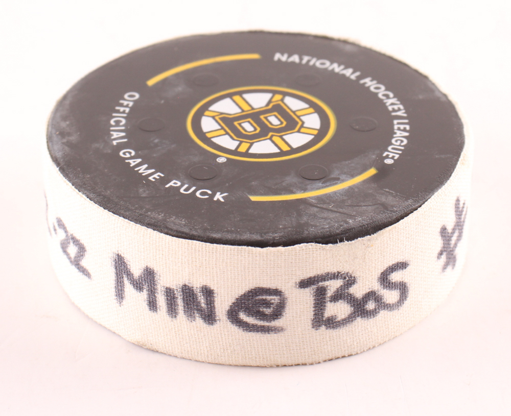 Matt Boldy "Bruins" Game-Used/Goal Scored 18th Career Goal Puck ...