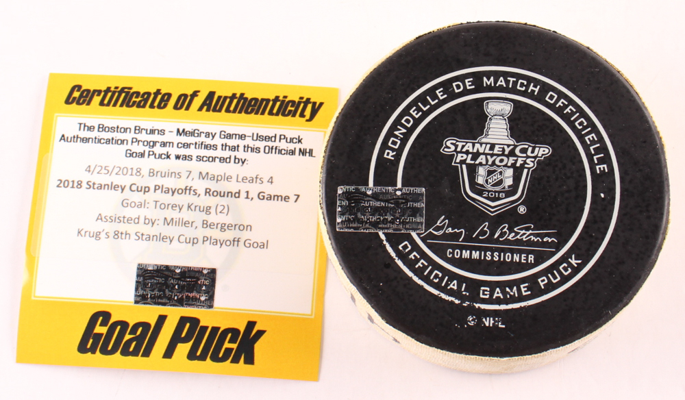 Torey Krug "Bruins" Game-Used/Goal Scored 8th Stanley Cup Playoff Goal ...
