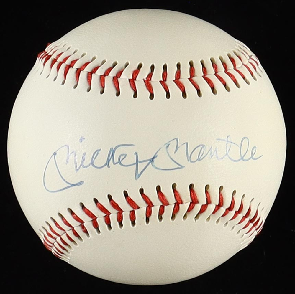Mickey Mantle Signed Baseball with Wood Base Display Case (Beckett ...