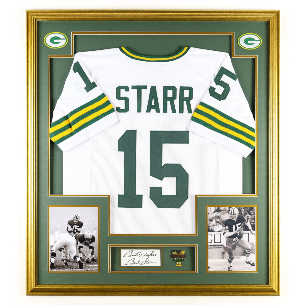 Bart Starr Signed Custom Framed Cut Display With Jersey & Official ...