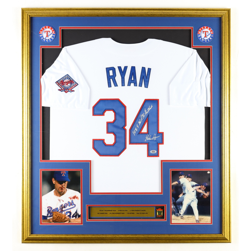 Nolan Ryan Signed Rangers Custom Framed Jersey Display with Jersey ...