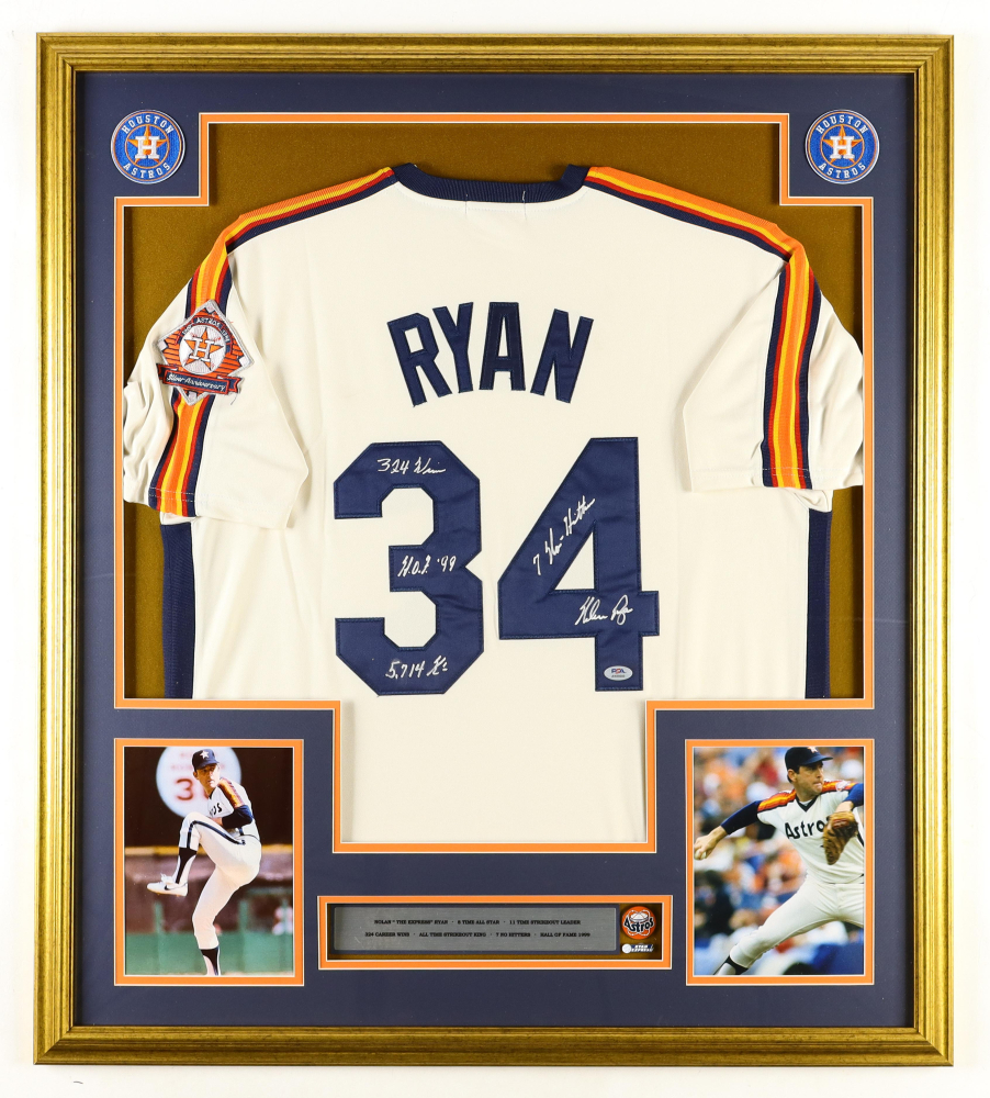 Nolan Ryan Signed Astros Custom Framed Throwback Jersey Display with ...