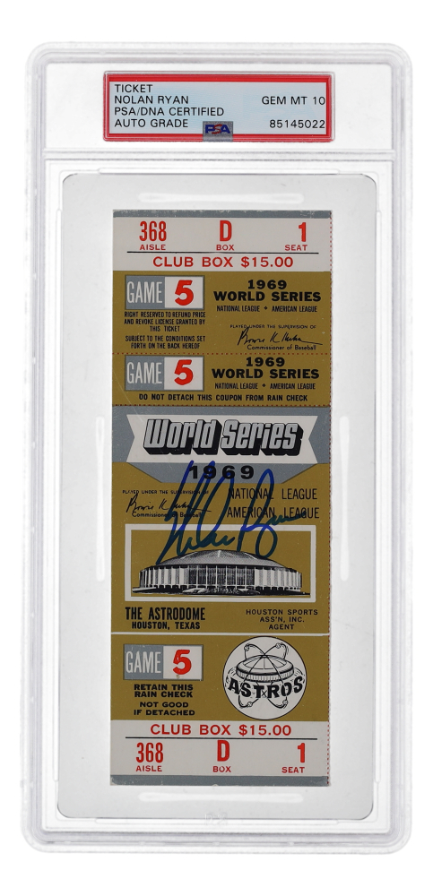 Nolan Ryan Signed 1969 Astros World Series Ticket (PSA | Auto Grade 10 ...