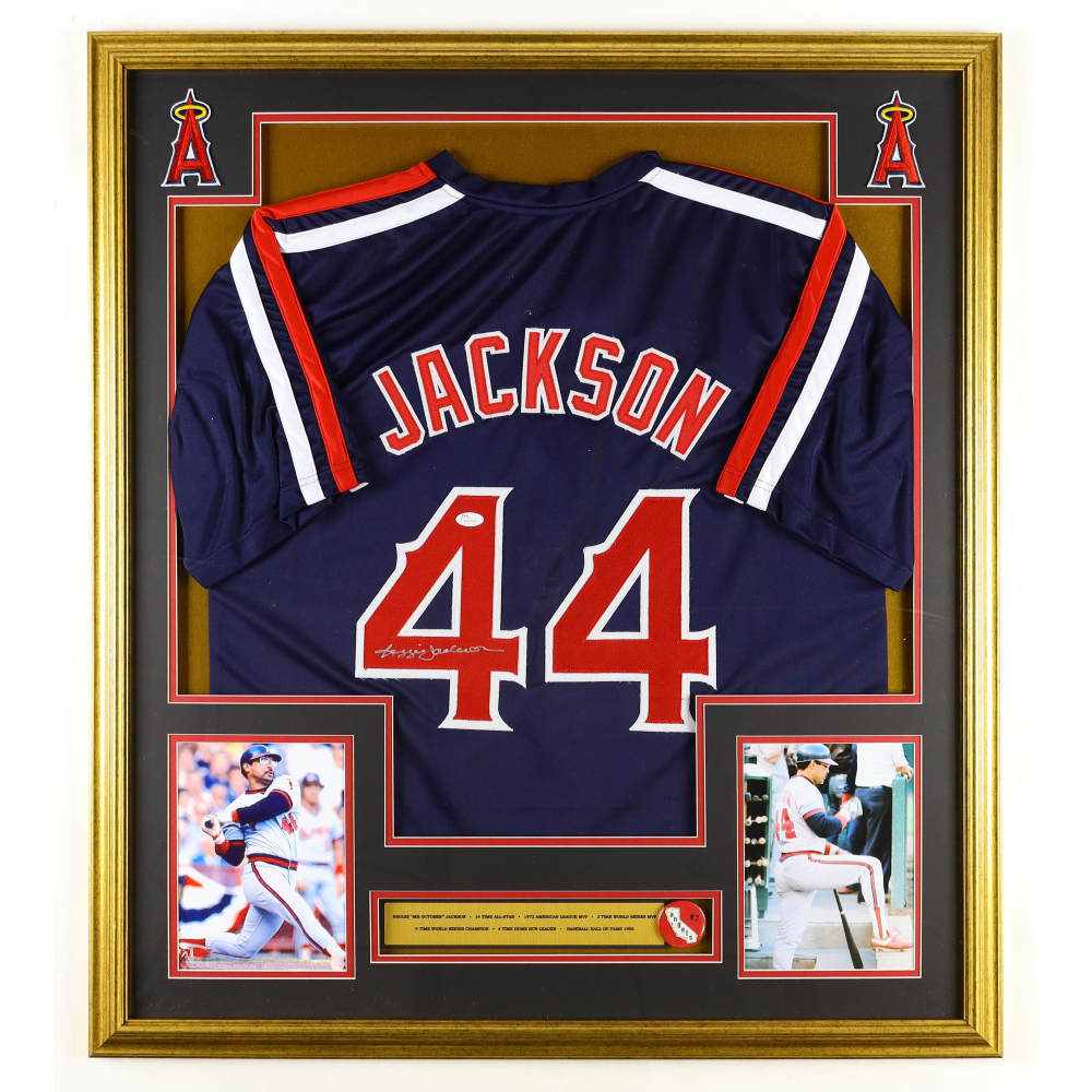 Reggie Jackson Signed Custom Framed Jersey Display With Vintage 1975 ...