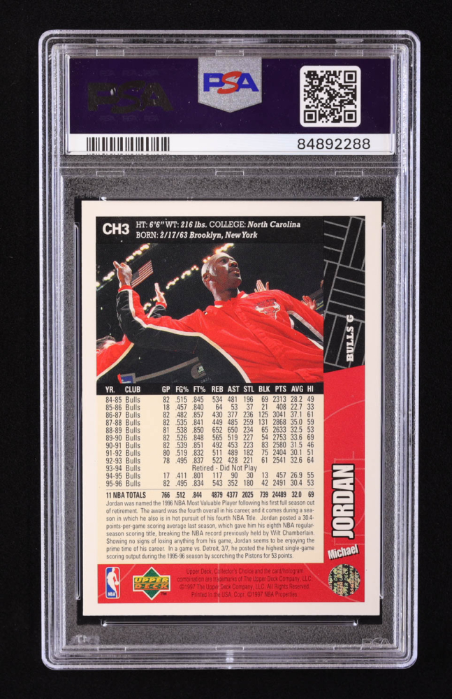 Michael Jordan 1996-97 Collector's Choice Chicago Bulls #CH3 (PSA 9 ...