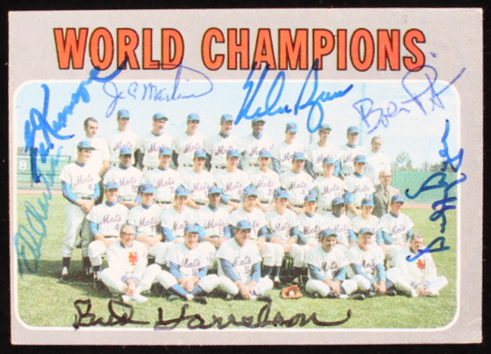 New York Mets 1970 Topps #1 TC Signed by (7) with Nolan Ryan, Bud ...