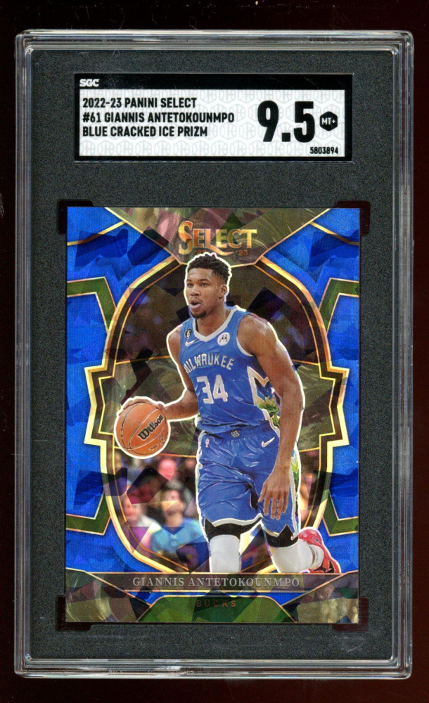 Giannis Antetokounmpo 2022-23 Select Prizms Blue Cracked Ice #61 (SGC 9 ...