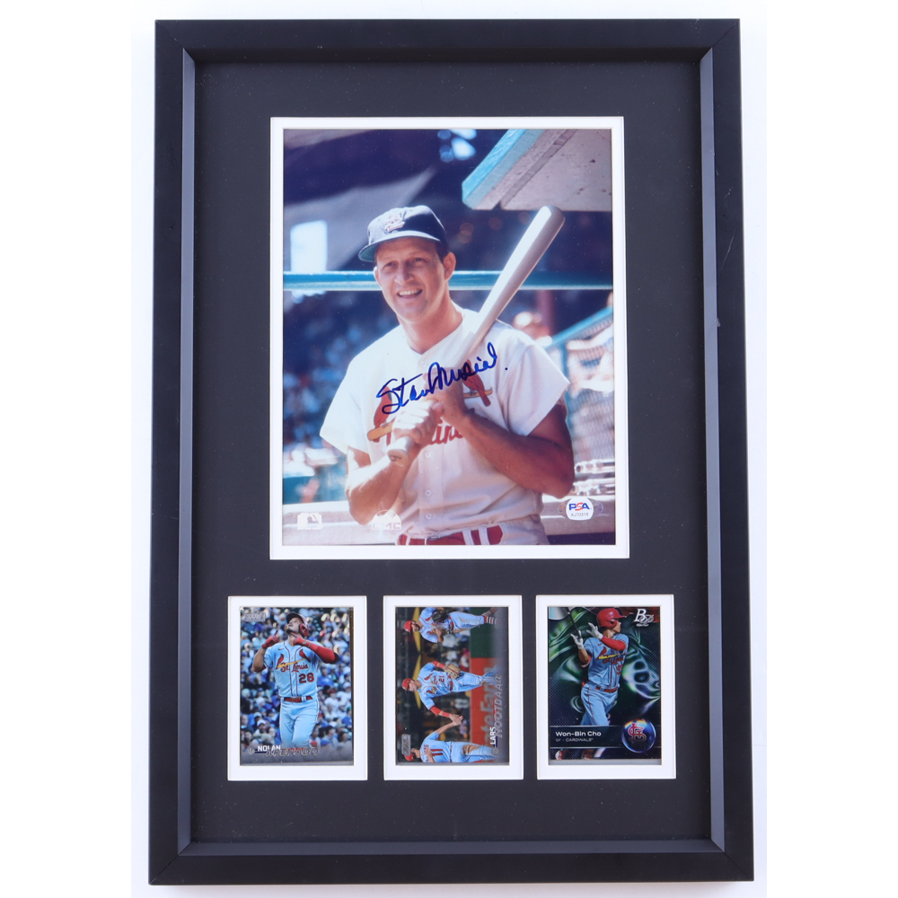 Stan Musial Signed Cardinals Custom Framed Photo Display With (3) Nolan ...