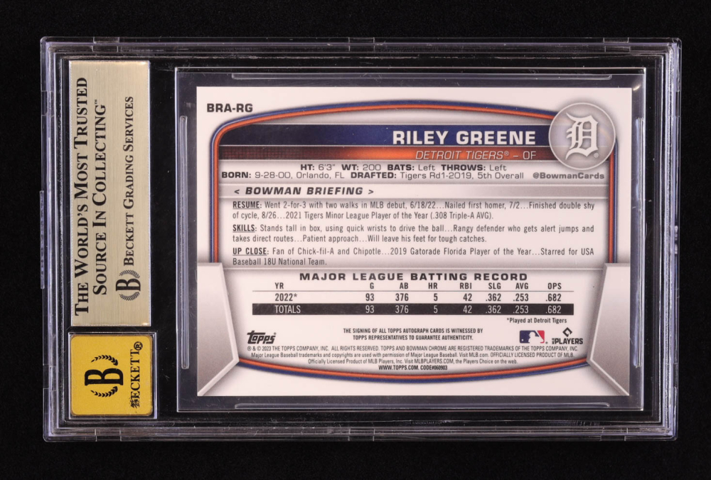 Riley Greene 2023 Bowman Chrome Mega Box Rookie Autographs #BRARG #42/ ...