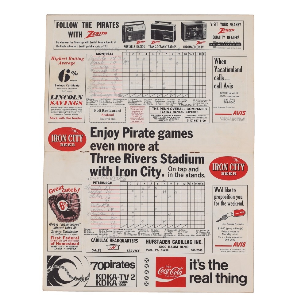 1970 Pittsburgh Pirates Official Scorebook | Pristine Auction